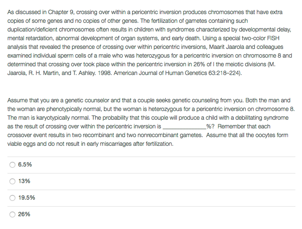 Solved As discussed in Chapter 9, crossing over within a | Chegg.com