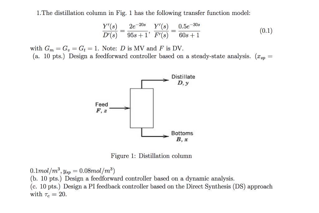 Solved 1.The distillation column in Fig. 1 has the following | Chegg.com
