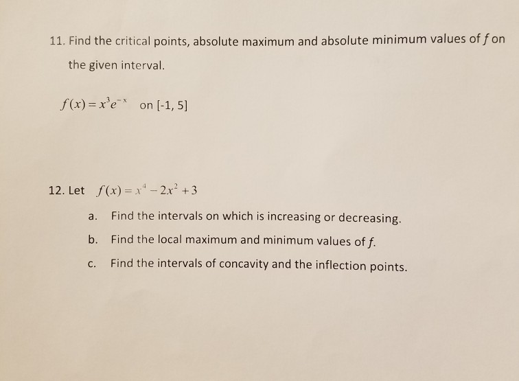 Solved 11 Find The Critical Points Absolute Maximum And