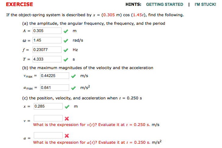 Solved If the object-spring system is described by x = | Chegg.com