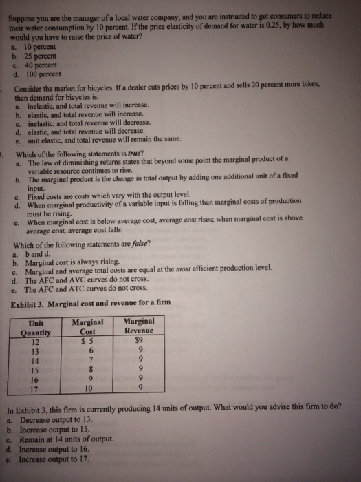 Solved Suppose you are the manager of a local water company, | Chegg.com
