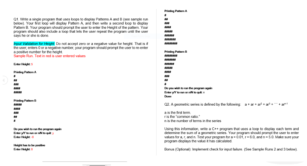 Solved Printing Pattem A Q1 Write A Single Program That