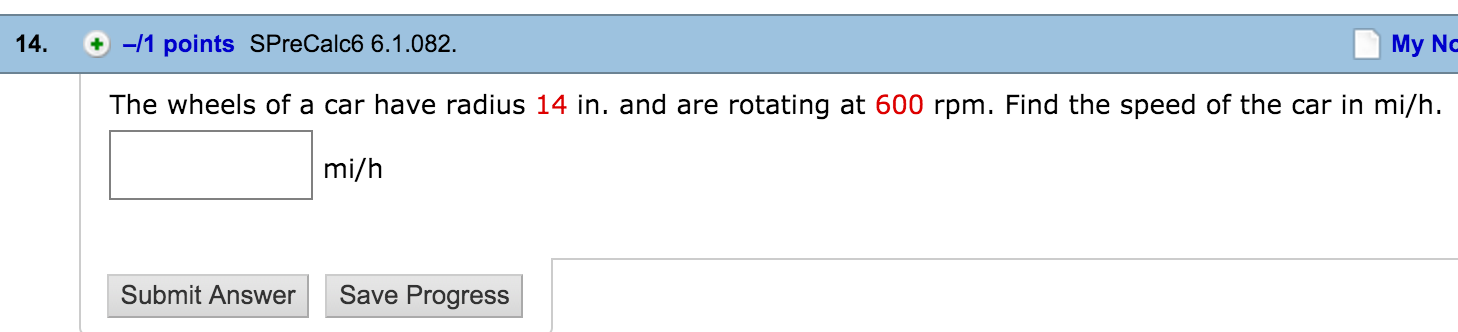 Solved The wheels of a car have radius 14 in. and are | Chegg.com