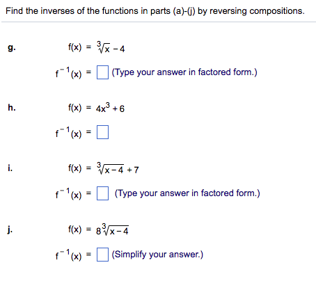 Solved Find the inverses of the functions in parts (a)-) by | Chegg.com