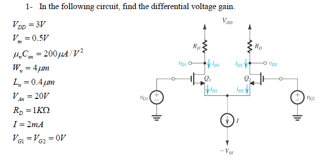 Solved 1- In the following circuit, find the differential | Chegg.com