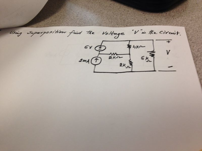 Solved Using superposition find the voltage "V" in the | Chegg.com