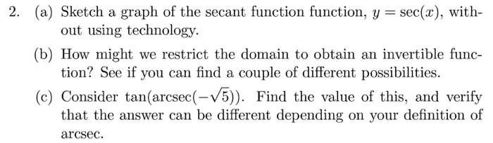 Solved Sketch a graph of the secant function, y = sec(x), | Chegg.com