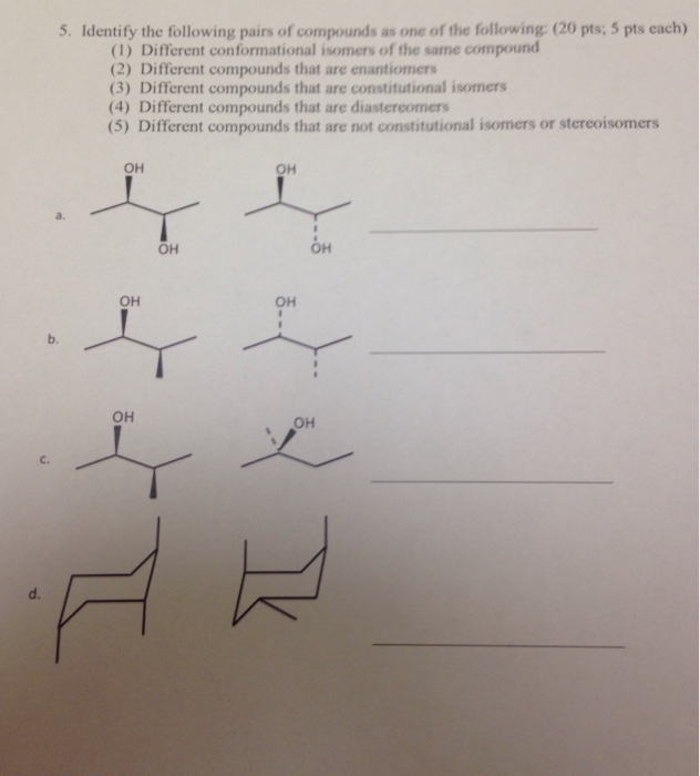 Solved Identify the following pairs of compounds as one of | Chegg.com