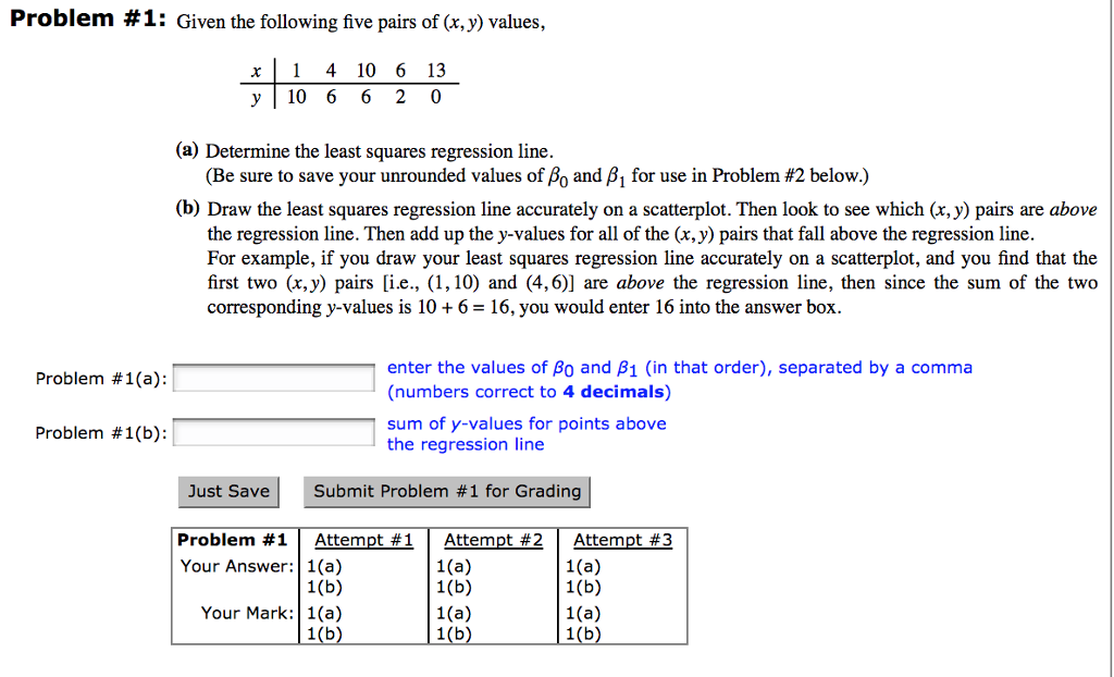 Solved Problem # 1: Given the following five pairs of(x,y) | Chegg.com
