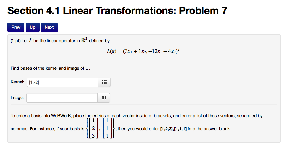 Solved Section 41 Linear Transformations Problem 7 Prev Up 