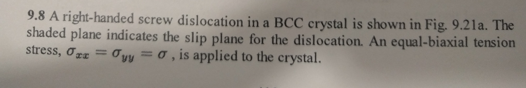9.8 A right-handed screw dislocation in a BCC crystal | Chegg.com