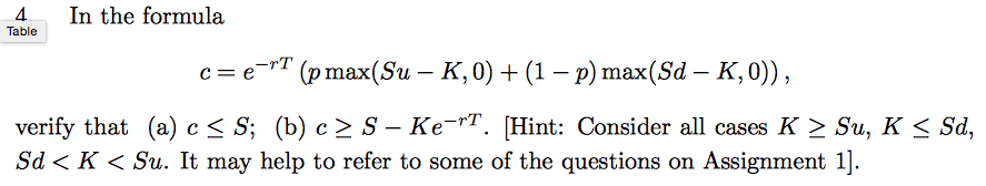 In the formula C = e^-rT (p max(Su - K, 0) + (1 - p) | Chegg.com