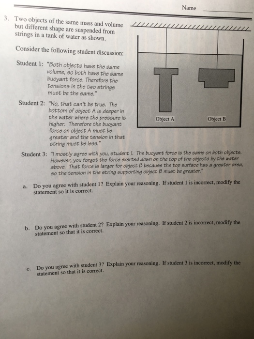 Solved Two objects of the same mass and volume but different | Chegg.com