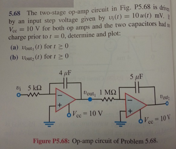 Solved 5.68 The two-stage op-amp circuit in Fig. P5.68 is | Chegg.com