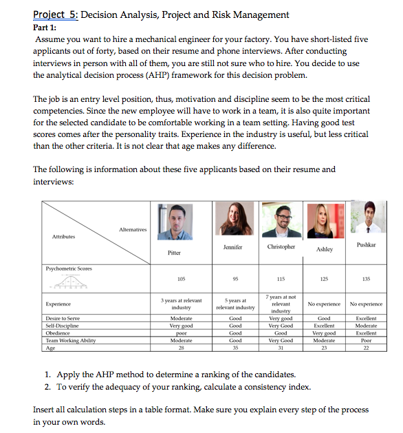 Solved Project 5: Decision Analysis, Project and Risk | Chegg.com