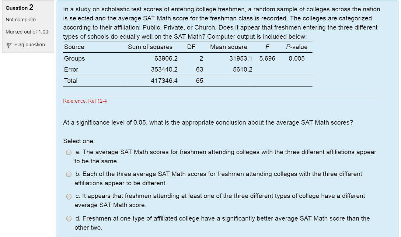 Solved In a study on scholastic test scores of entering | Chegg.com