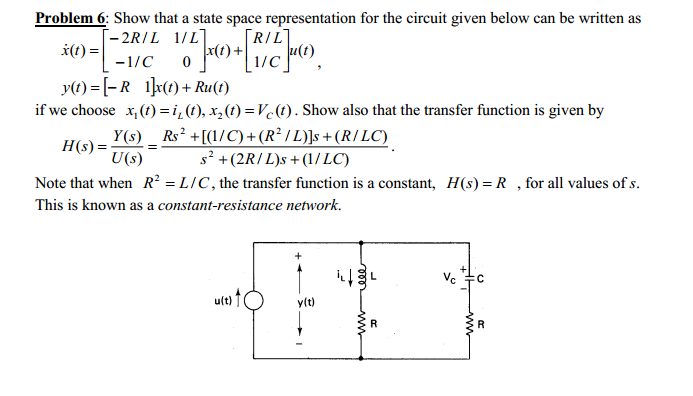 Solved Problem 6 Show That A State Space Representation For
