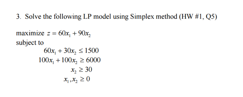 Solved Solve The Following Lp Model Using Simplex Method Hw