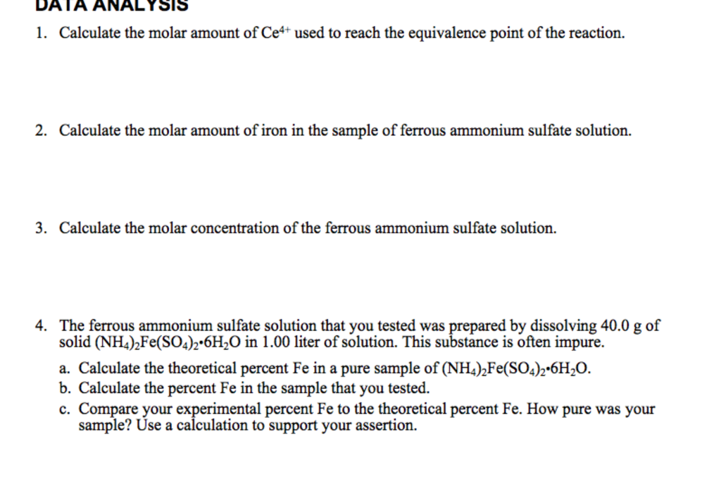 Solved DATA TABLE: Trial 1 / Trial 2 Volume of Fe 2+ | Chegg.com