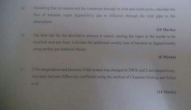 Solved QUESTION 1 The condenser in a benzene (CaHo) | Chegg.com
