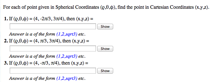 Solved For each of point given in Spherical Coordinates (var | Chegg.com