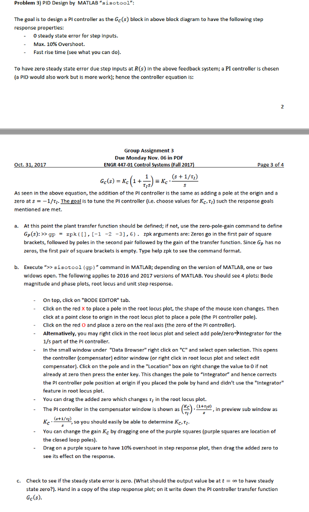 Solved Problem 3) PID Design by MATLAB "sisotool": The goal | Chegg.com