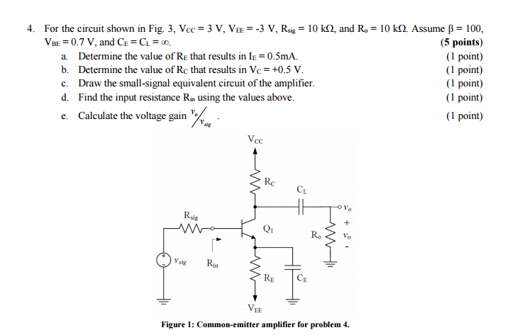 Solved For the circuit shown in Fig. 3, Vcc = 3 V, V_EE = -3 | Chegg.com