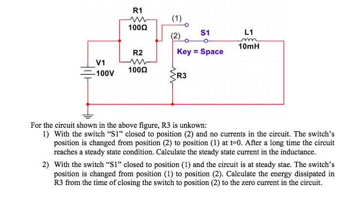 Solved R1 100? L1 (2) S1 R2 pace 10mH V1 R3 For the circuit | Chegg.com