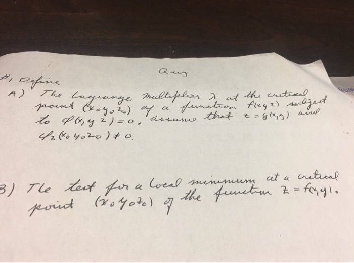 Solved The Lagrange multiplies lambda at the critical point | Chegg.com