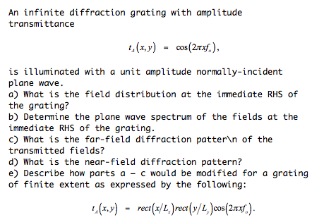An infinite diffraction grating with amplitude | Chegg.com