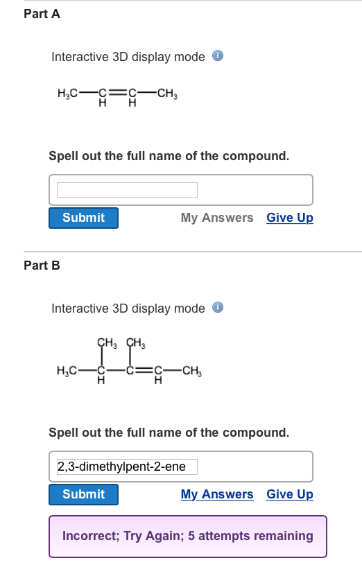 Solved Part C Interactive 3D display mode HaC C-C CH H C CH | Chegg.com