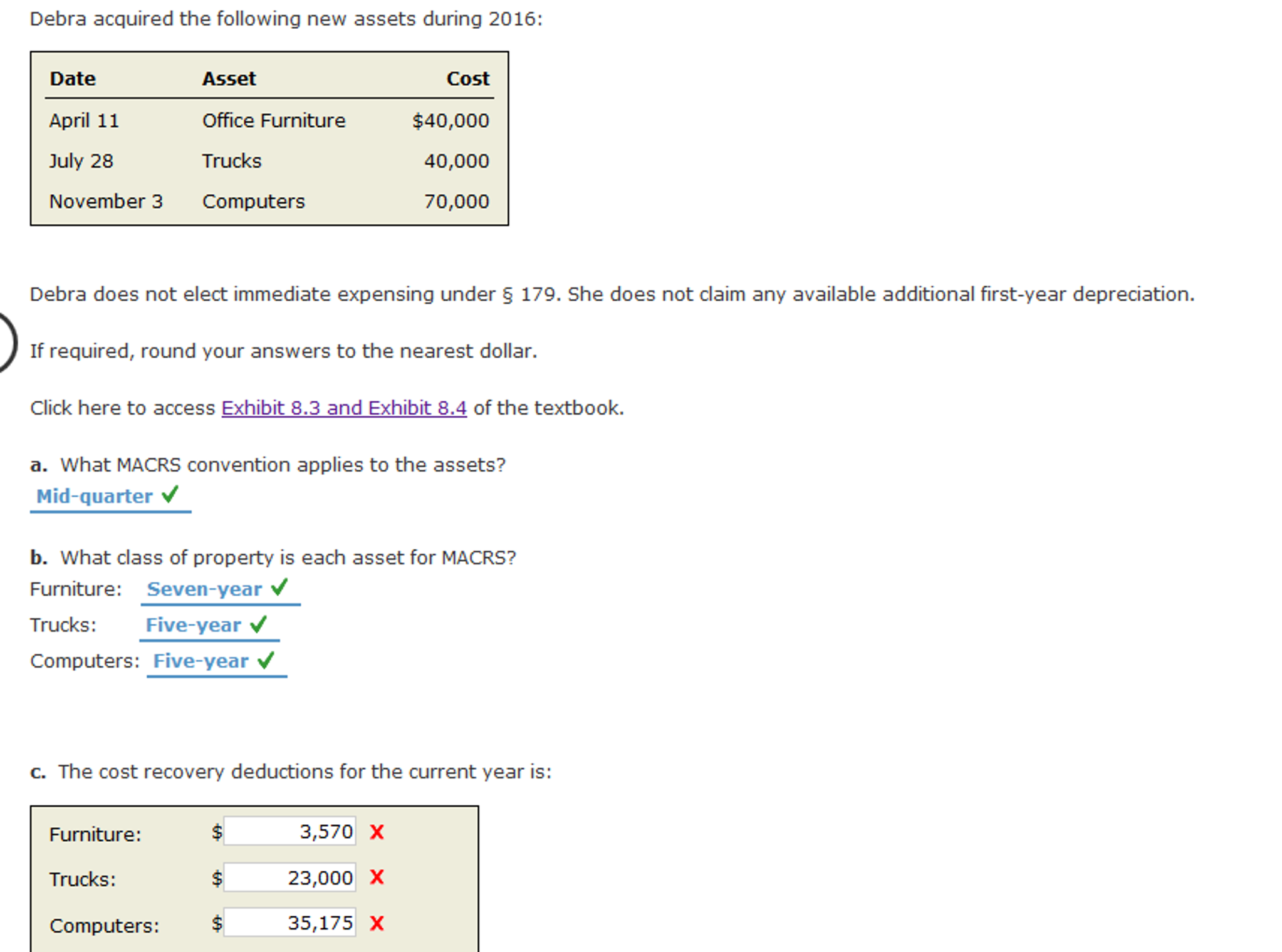 Solved Debra acquired the following new assets during 2016: | Chegg.com
