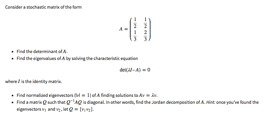 Solved Consider a stochastic matrix of the form 2 1 3 3 Find | Chegg.com
