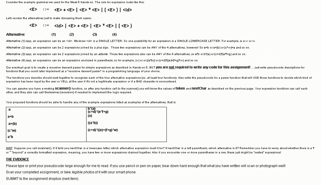 Consider the example grammar we used for the Wek5 | Chegg.com