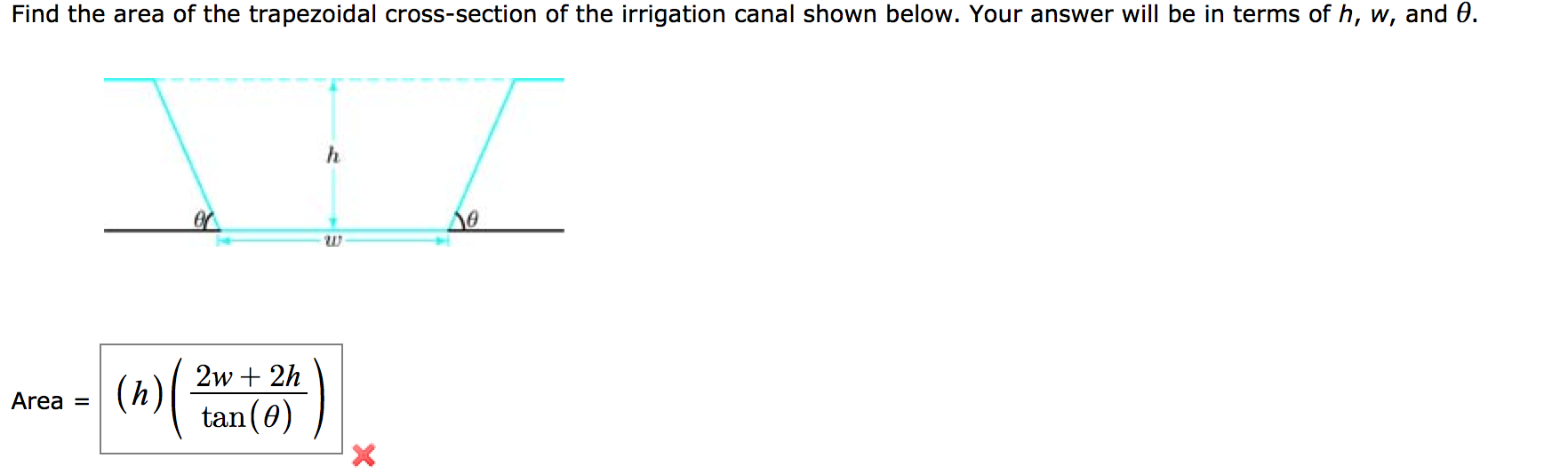 Solved Find the area of the trapezoidal cross-section of the | Chegg.com