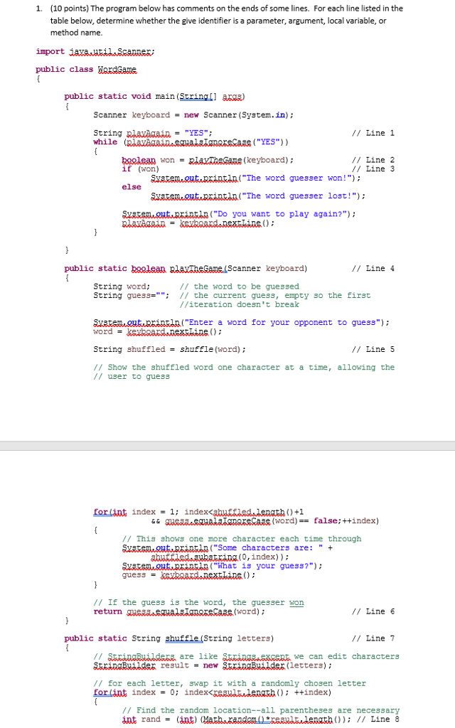 Solved 1. (10 points) The program below has comments on the | Chegg.com