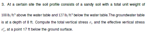 Solved 3. At a certain site the soil profile consists of a | Chegg.com