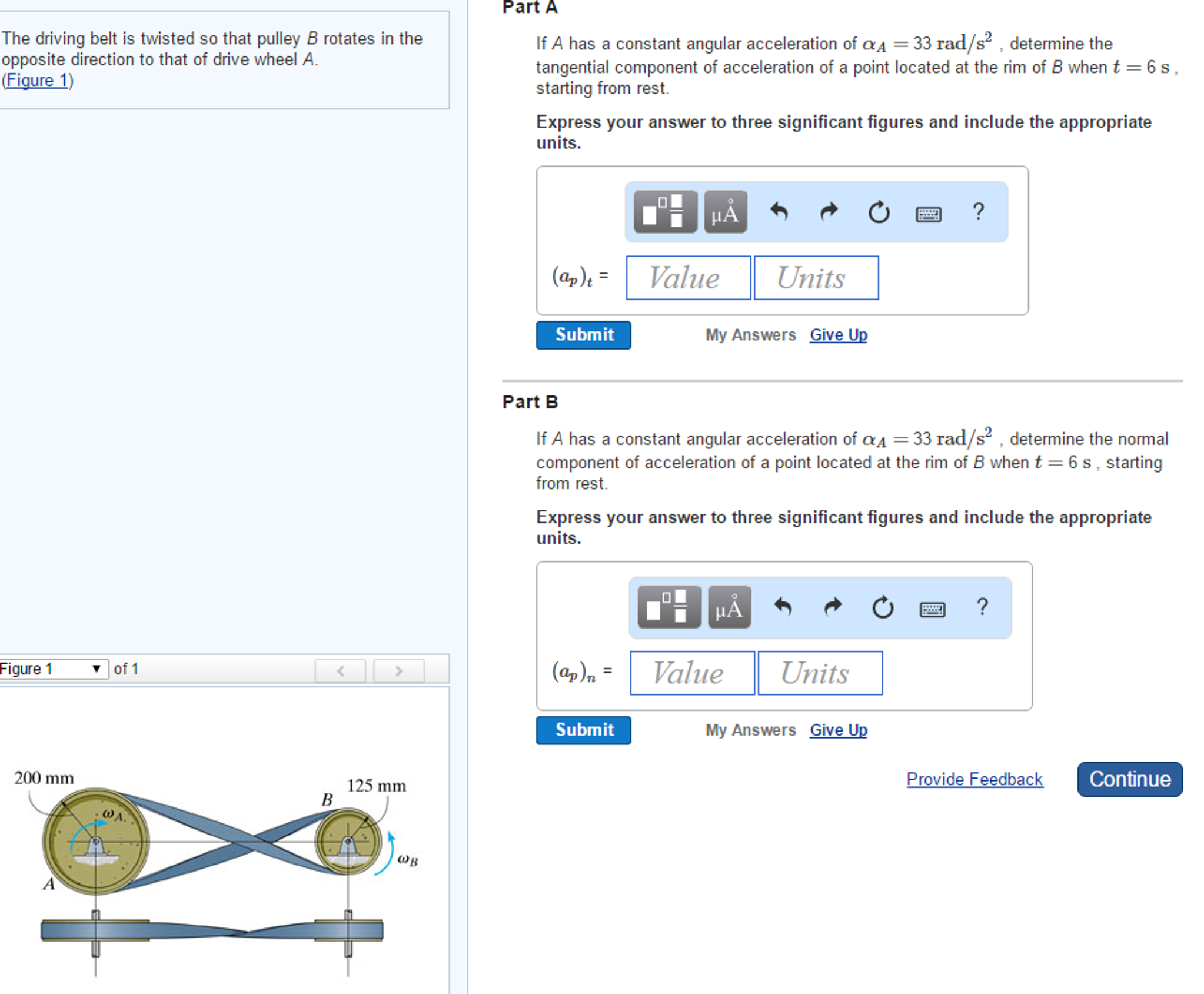 Solved The driving belt is twisted so that pulley B rotates | Chegg.com