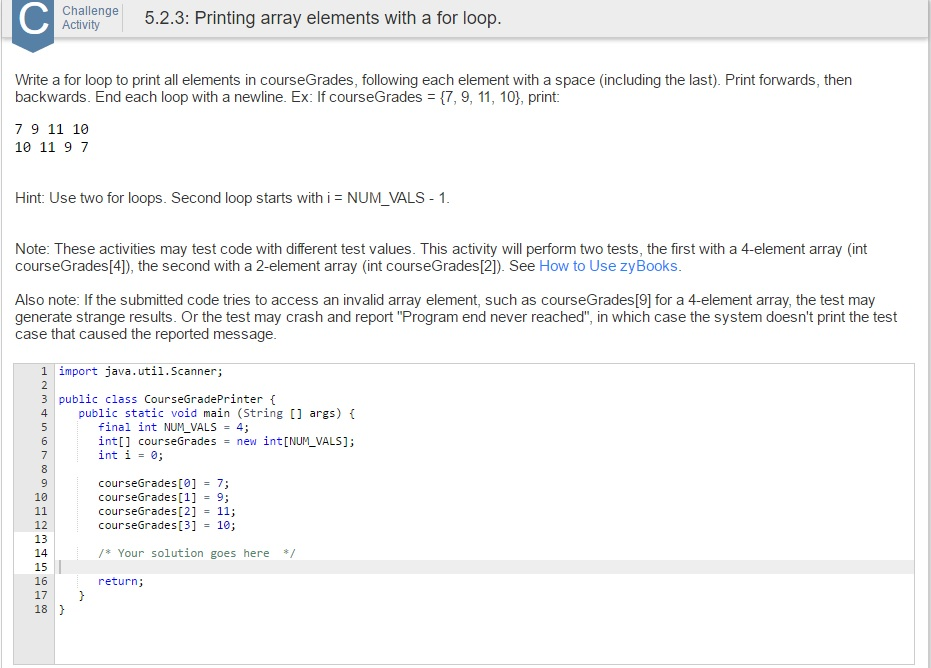 Solved Write A For Loop To Print All Elements In Chegg