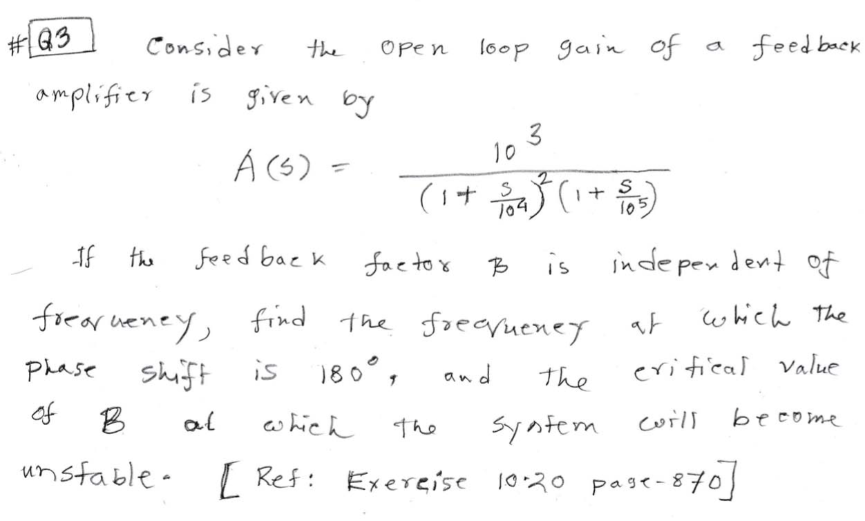Solved Consider the open loop gain of a feedback amplifier | Chegg.com