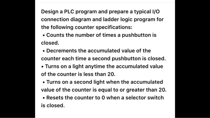 Design a PLC program and prepare a typical I/O | Chegg.com