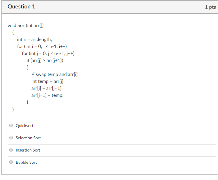 Solved Question 1 void Sort(int arr int n-arr.length: for | Chegg.com Solved Question 1 void Sort(int arr int n-arr.length: for | Chegg.com