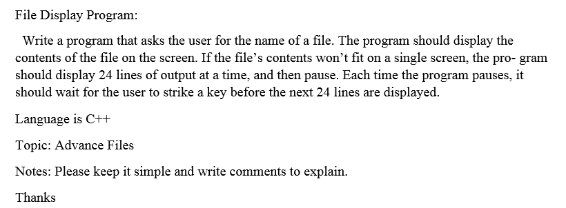 Solved File Display Program: Write a program that asks the | Chegg.com