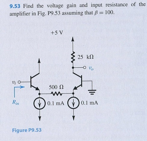 Solved Find the voltage gain and input resistance of the | Chegg.com