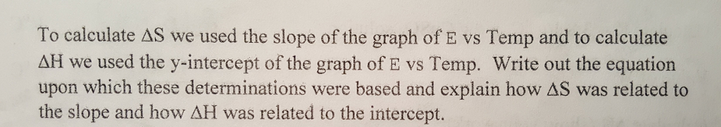 Solved To calculate delta S we used the slope of the graph | Chegg.com