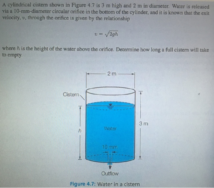 Solved A cylindrical cistern shown in Figure 4.7 is 3 m high | Chegg.com