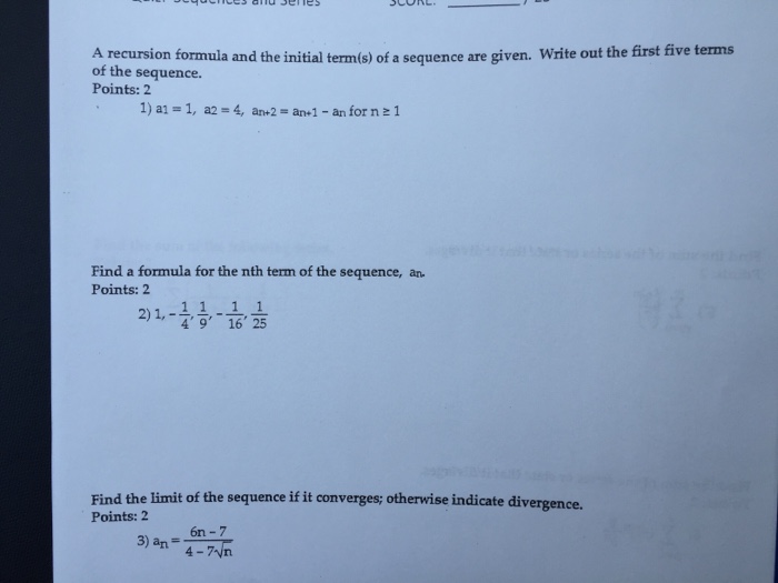 Solved A recursion formula and the initial term(s) of a | Chegg.com