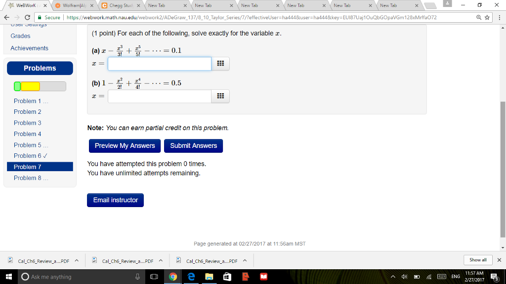 Solved WeBWorK Wolfram Alp X C Secure I h | Chegg.com