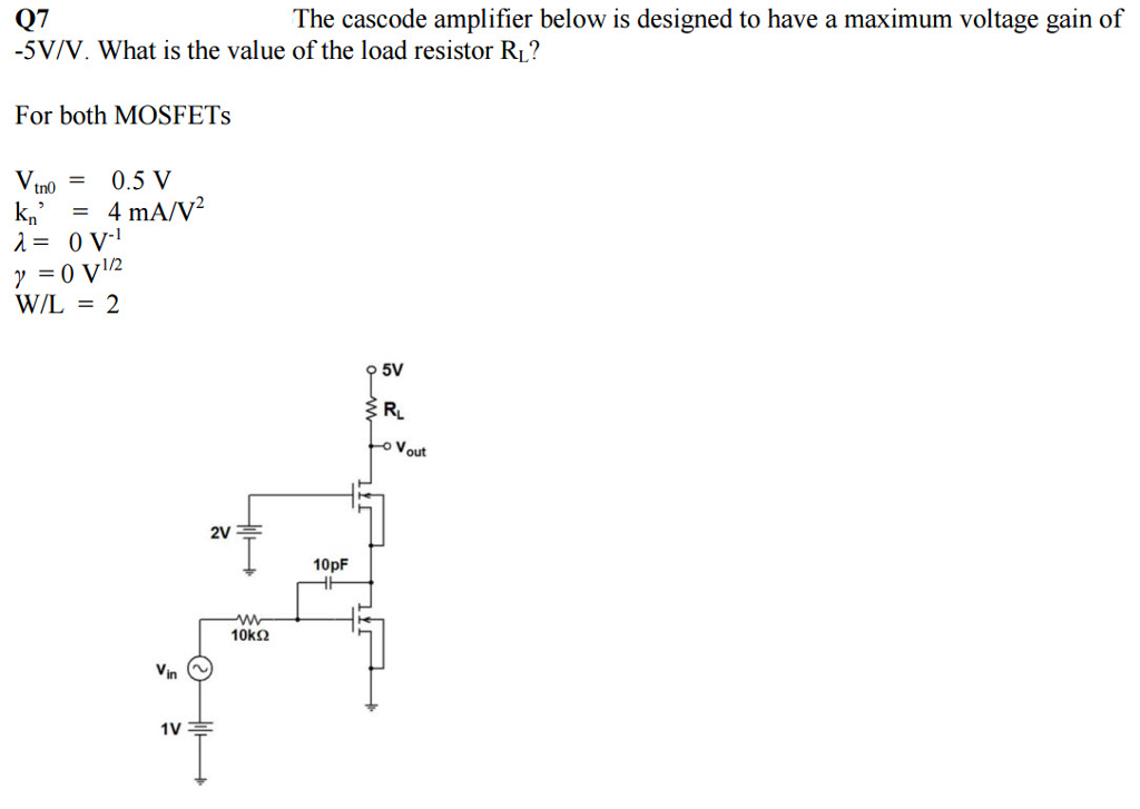 Solved The cascode amplifier below is designed to have a | Chegg.com