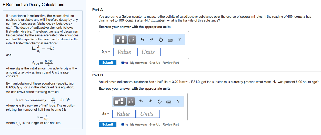 Solved t Radioactive Decay Calculations If a substance is | Chegg.com